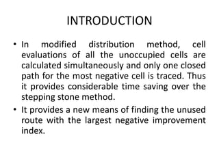 Modified distribution method (modi method) | PPTX
