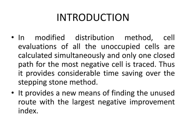 Modified distribution method (modi method) | PPTX | Logistics | Business