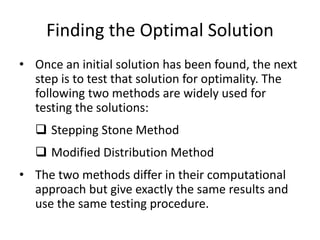Modified distribution method (modi method) | PPTX