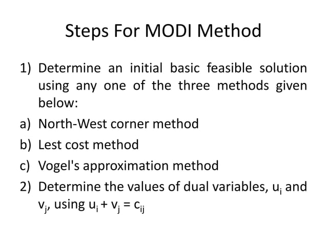 Modified distribution method (modi method) | PPTX | Logistics | Business