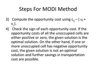 Modified distribution method (modi method) | PPTX