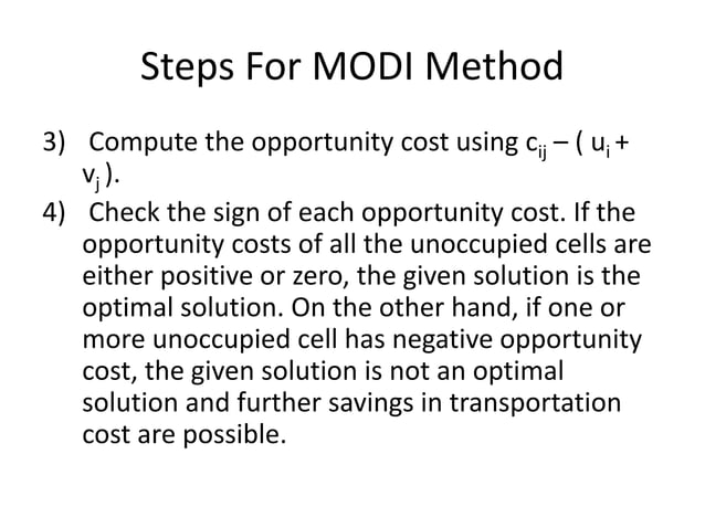Modified distribution method (modi method) | PPTX | Logistics | Business