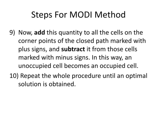 Modified distribution method (modi method) | PPTX | Logistics | Business