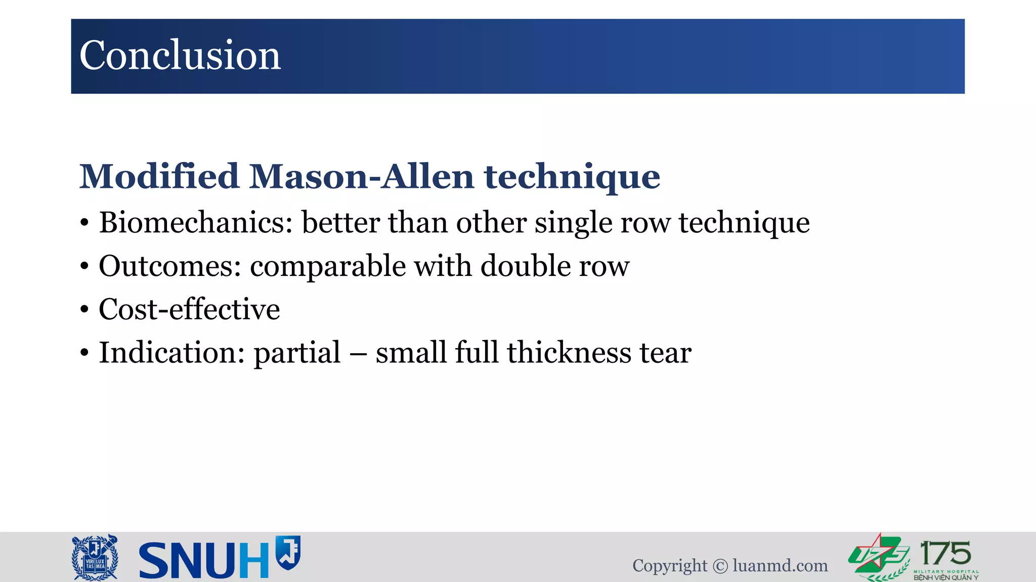 Modified Mason-Allen Technique For Rotator Cuff Repair | PDF