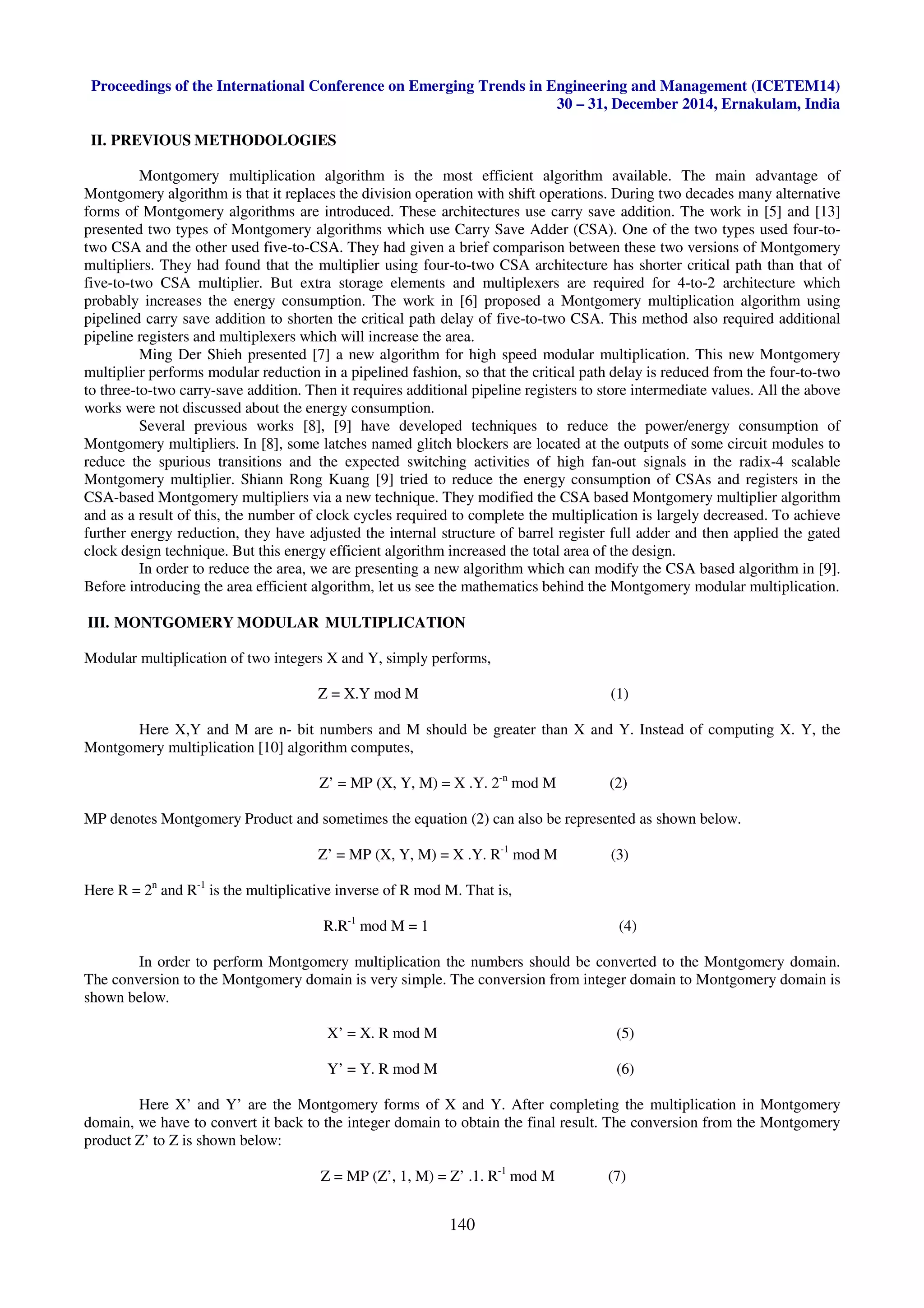 Modified montgomery modular multiplier for cryptosystems | PDF