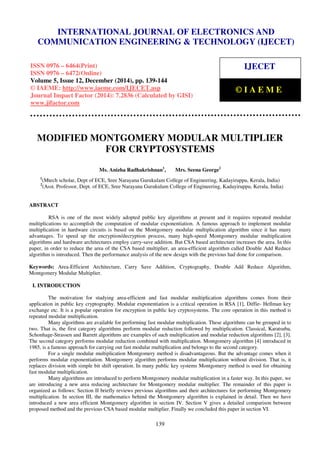 Modified montgomery modular multiplier for cryptosystems | PDF