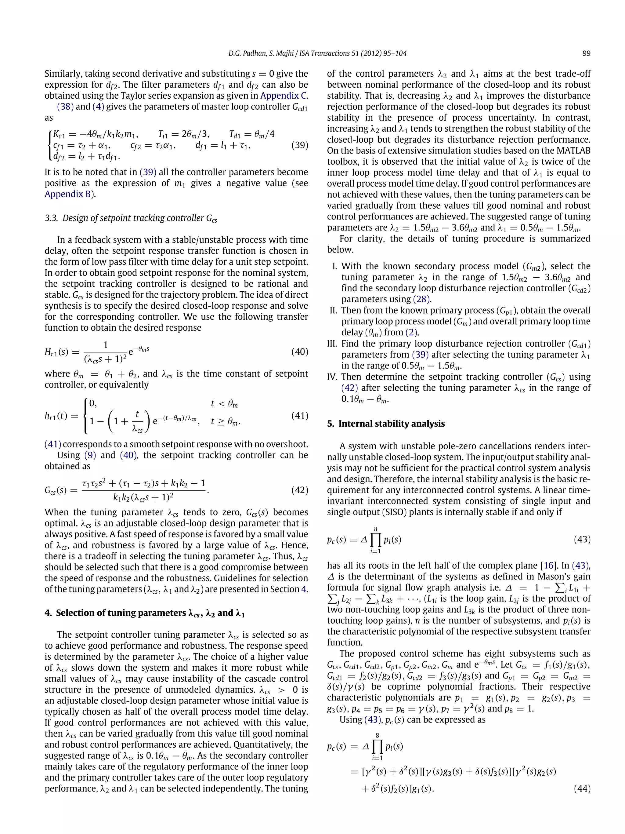 Modified smith predictor based cascade control of unstable time delay processes | PDF