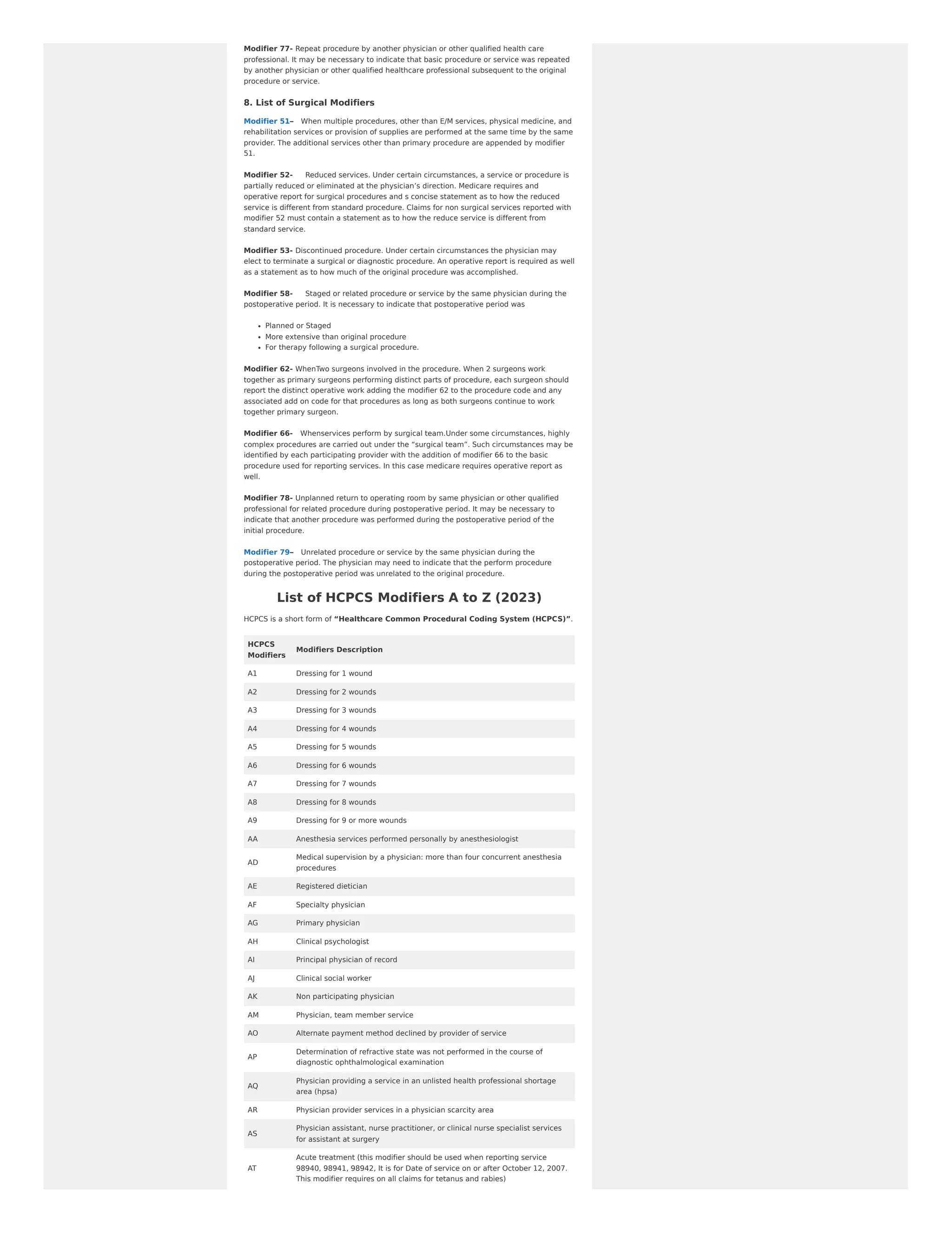 Modifiers List in Medical Billing and Coding | PDF | Physical Therapy ...