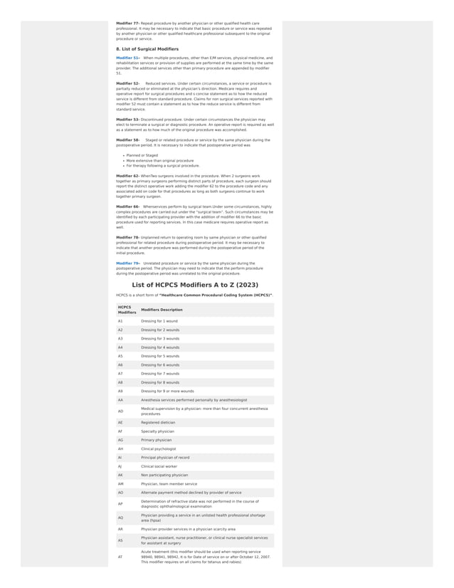 Modifiers List in Medical Billing and Coding | PDF | Physical Therapy ...