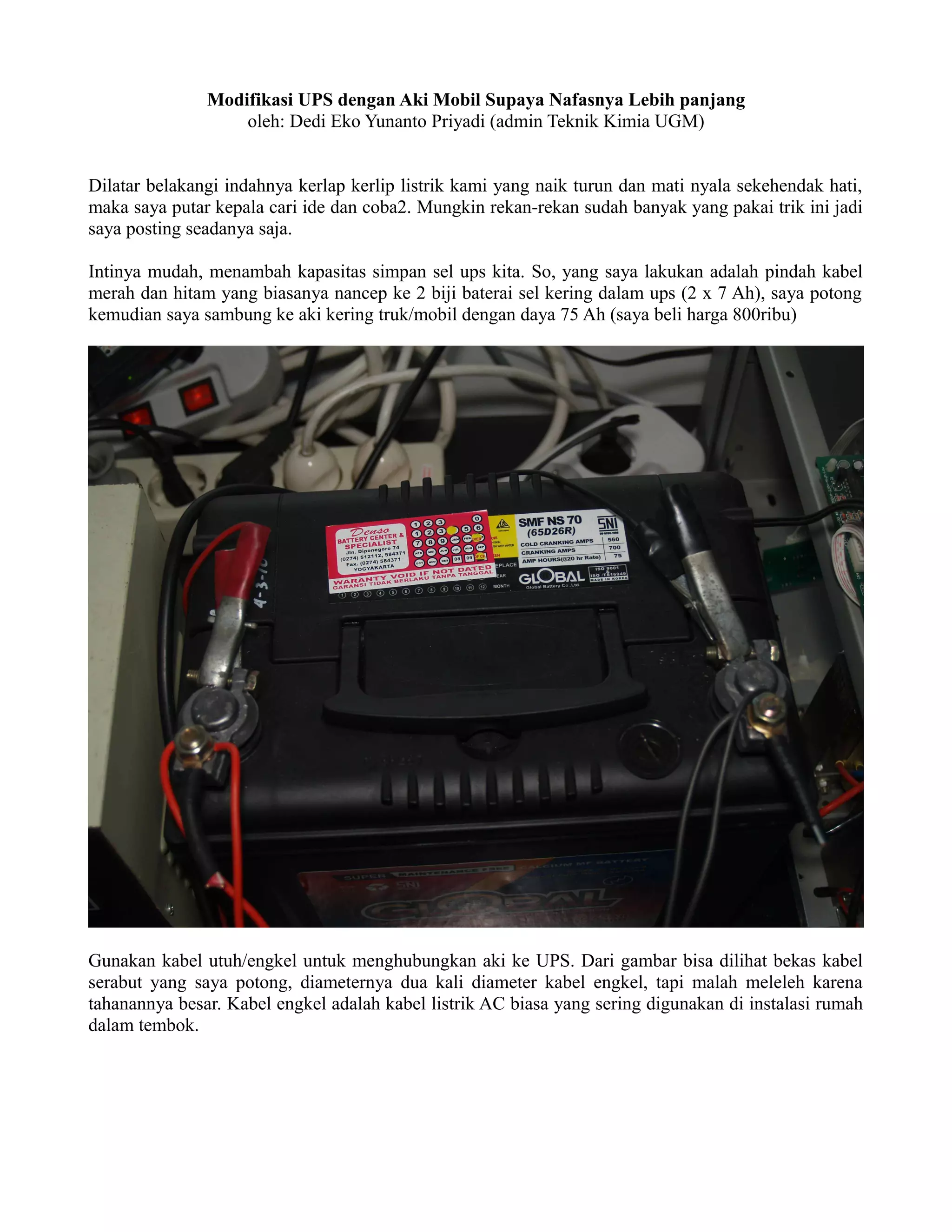 Modifikasi ups dengan aki mobil | PDF