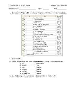 Modify Subforms | DOC | Hotel Properties | Real Estate