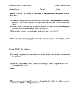 Modify Subforms | DOC | Hotel Properties | Real Estate