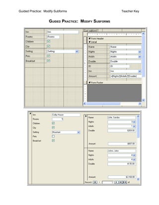 Modify Subforms | DOC | Hotel Properties | Real Estate