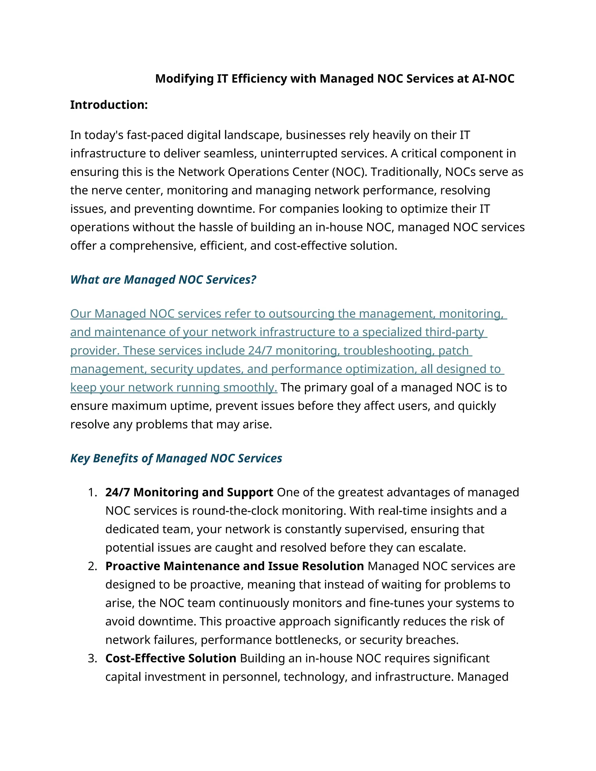 Modifying It Efficiency With Managed Noc Services At Ai Noc Docx