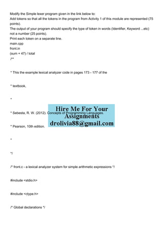 Modify the Simple lexer program given in the link below to .pdf
