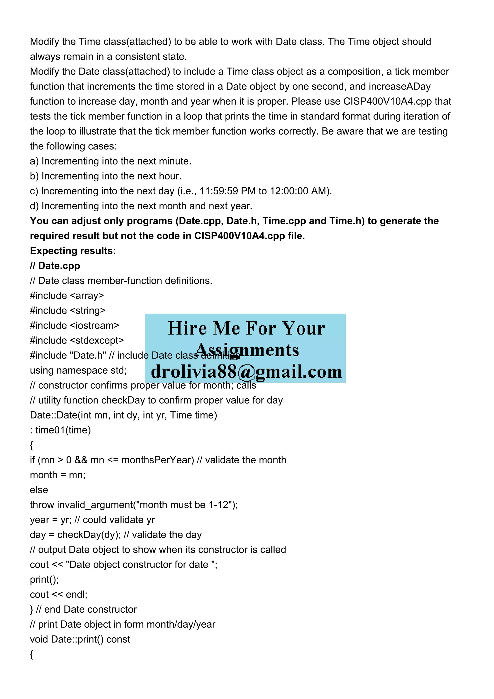 Modify the Time classattached to be able to work with Date.pdf | Programming Languages | Computing