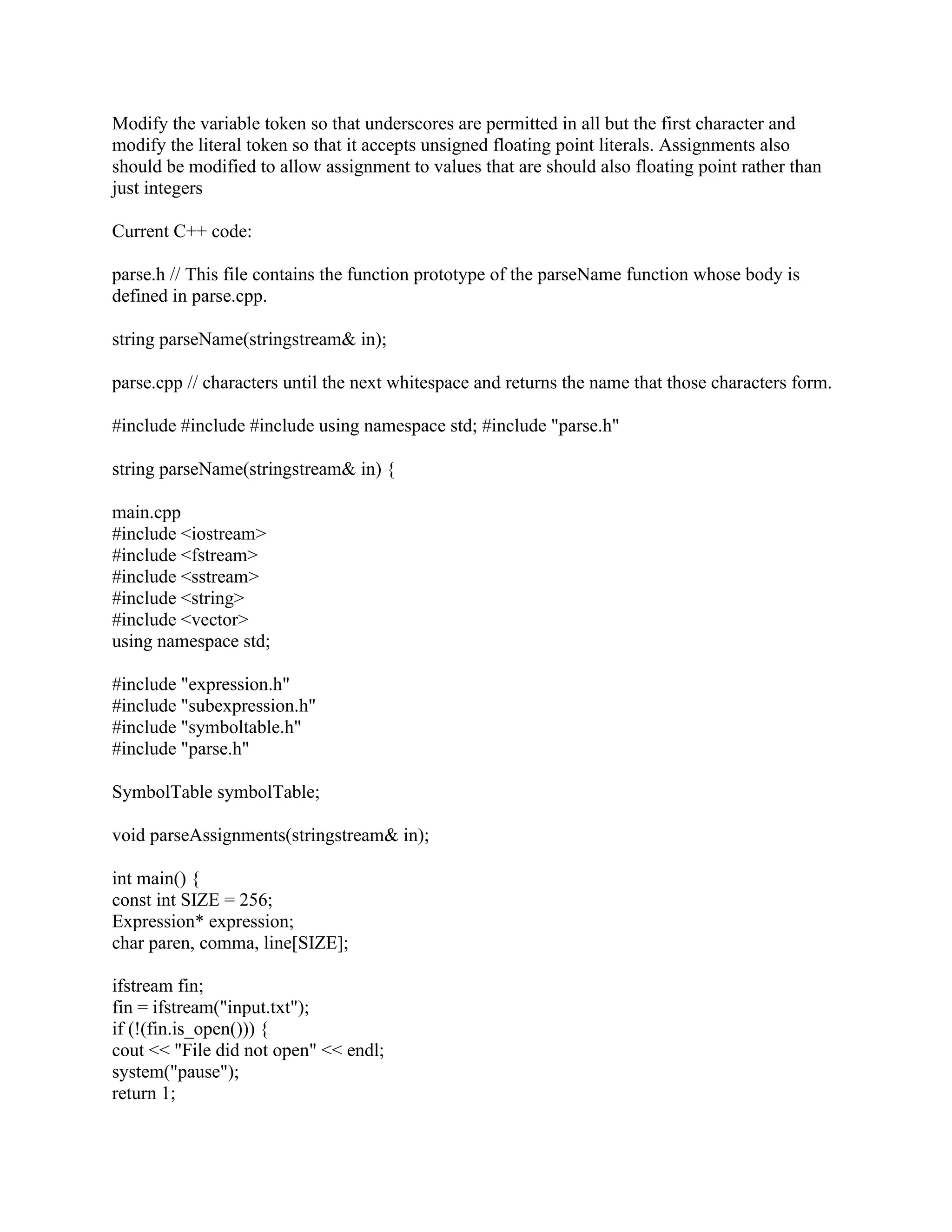 Modify the variable token so that underscores are permitted in all but.pdf