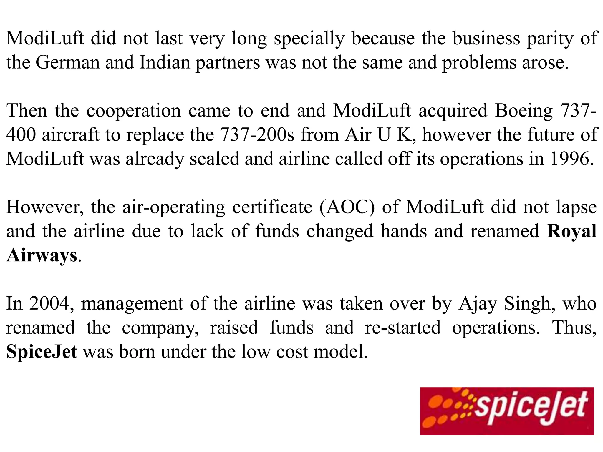 Modiluft now known as SPICEJET | PPTX