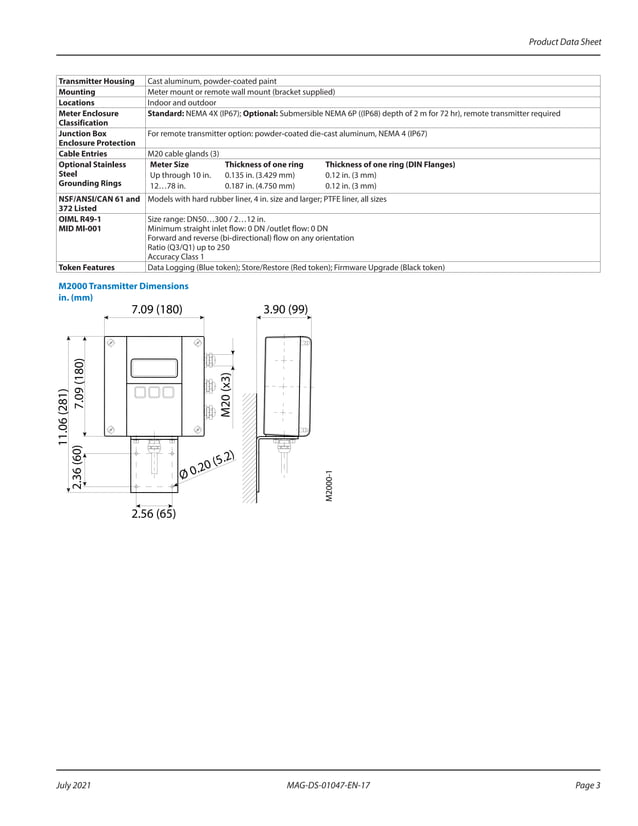 Mod mag m2000 datasheet badger meter electromagnetic flow meter_m-series