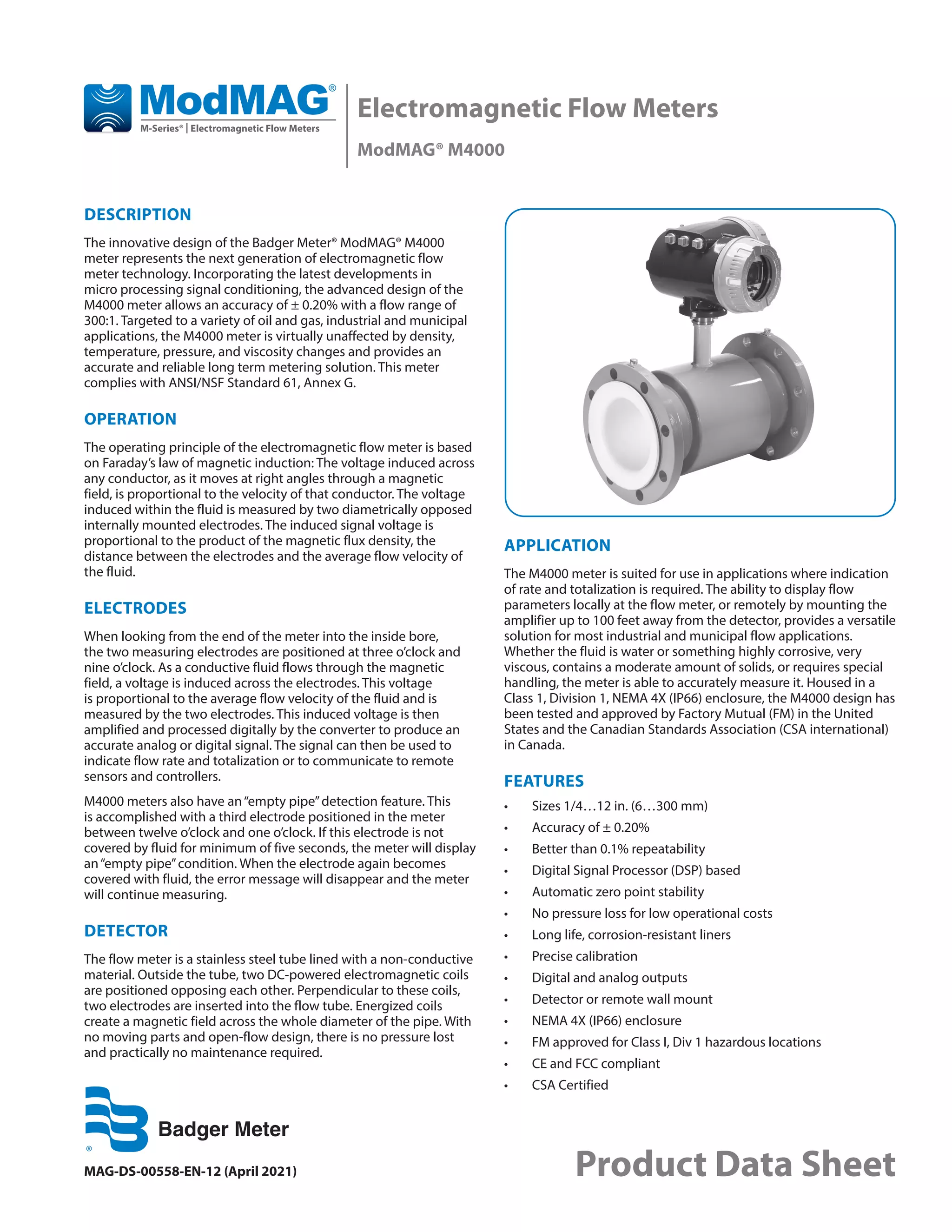 Mod mag m4000 datasheet badger meter electromagnetic flow meter_m ...