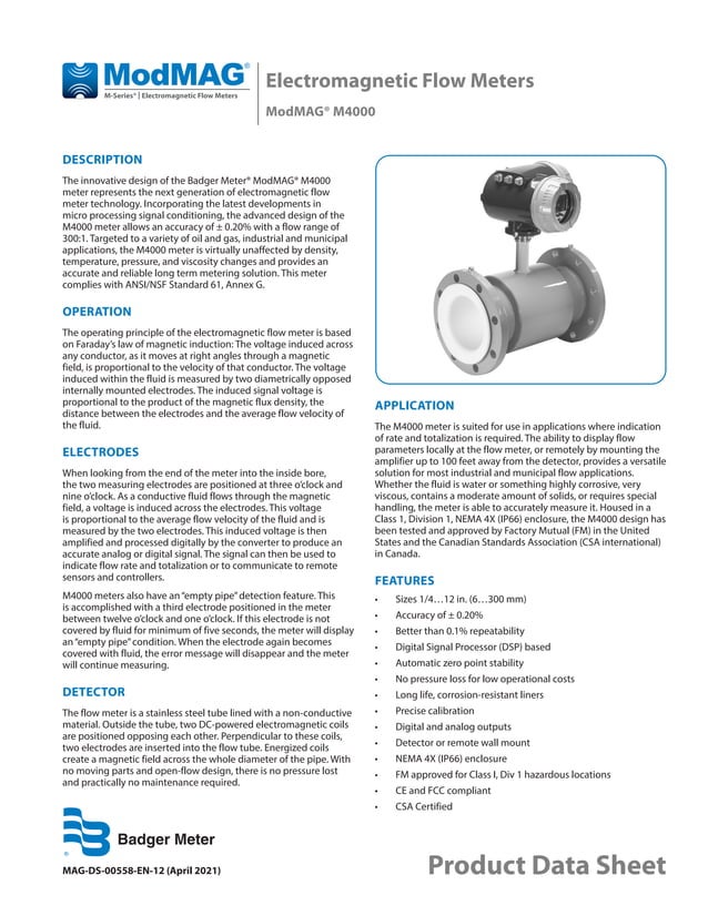 Mod mag m4000 datasheet badger meter electromagnetic flow meter_m ...