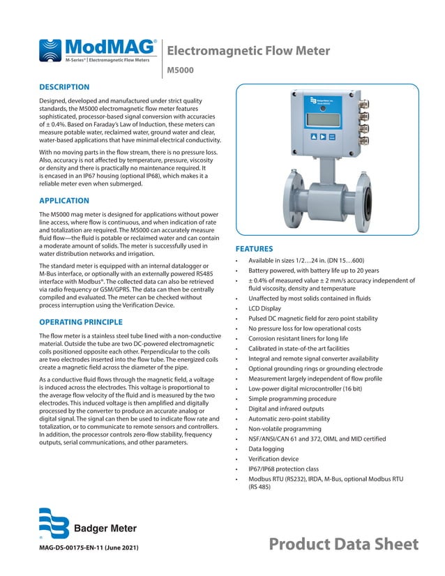 Mod mag m5000 datasheet badger meter electromagnetic flow meter_m ...