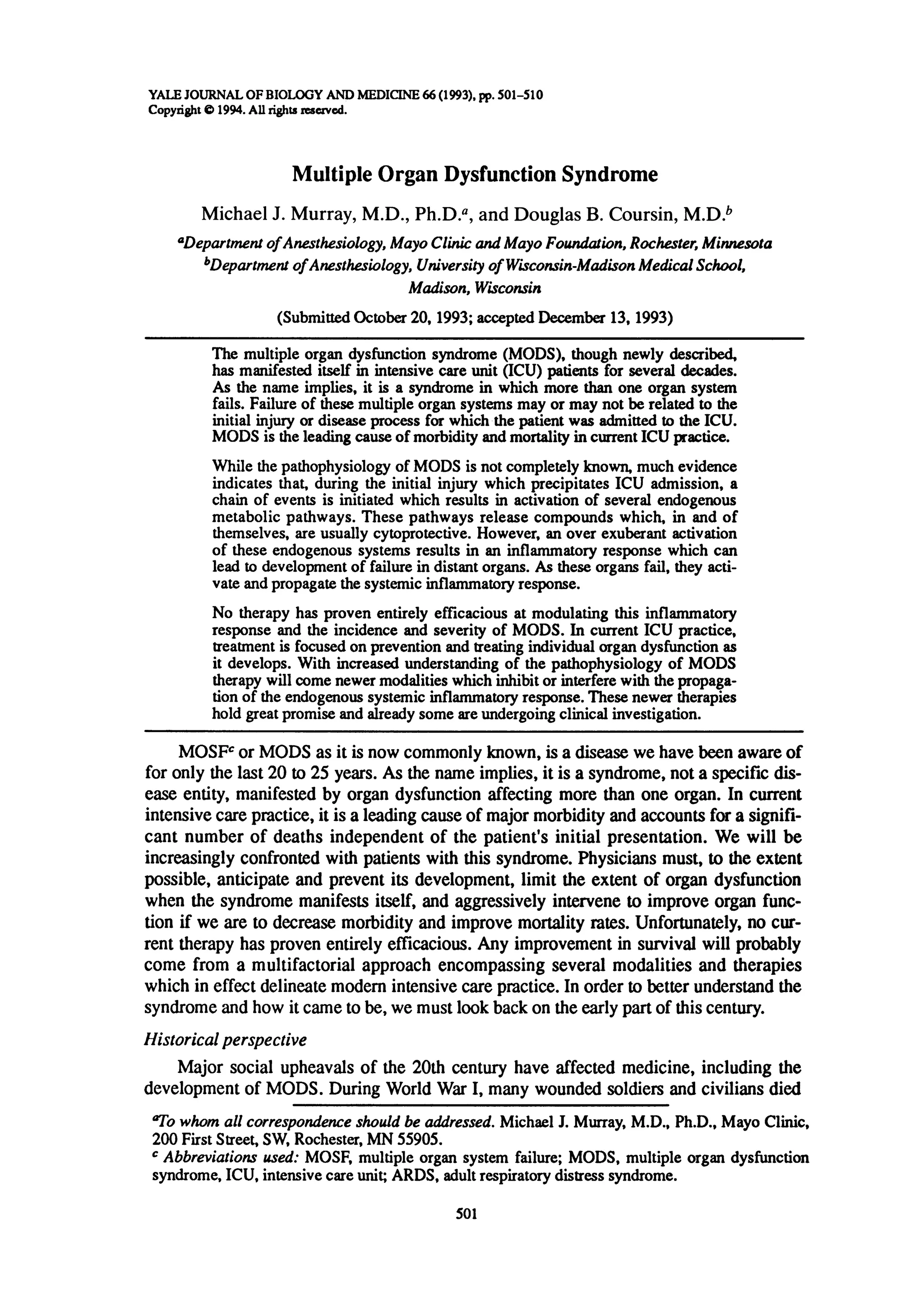 multiple organ dysfunction syndrome | PDF