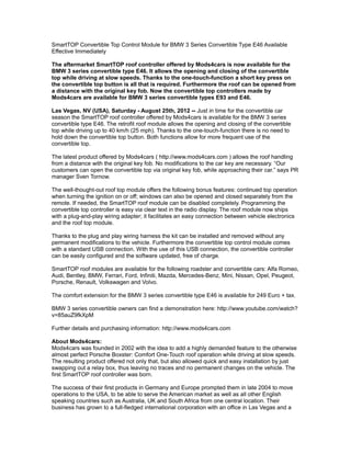 SmartTOP Convertible Top Control Module for BMW 3 Series Convertible ...