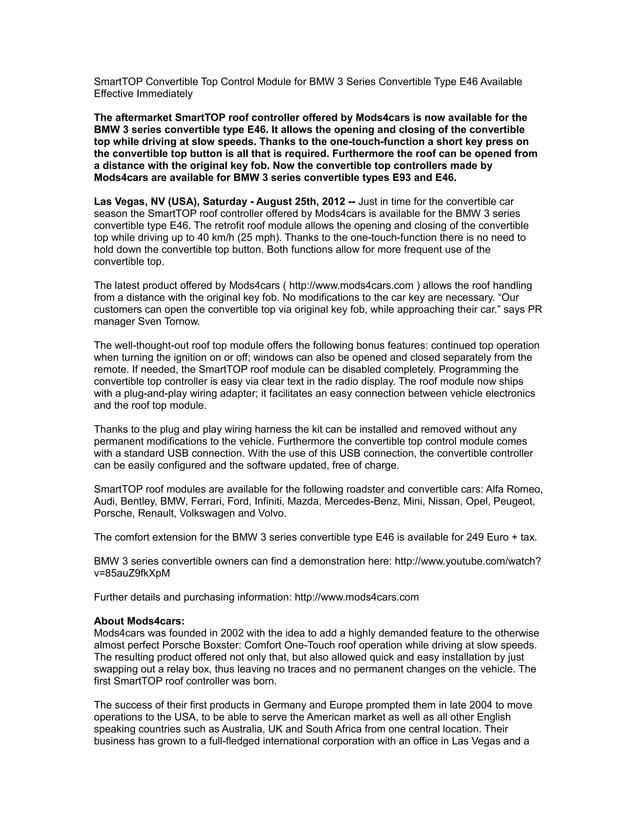 SmartTOP Convertible Top Control Module for BMW 3 Series Convertible ...