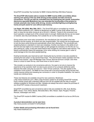 SmartTOP Convertible Top Controller for BMW 3-Series E46 Now With More ...