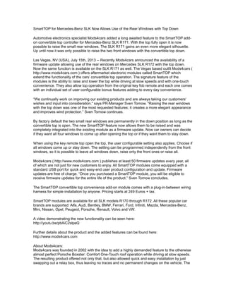 SmartTOP for Mercedes-Benz SLK Now Allows Use of the Rear Windows with ...