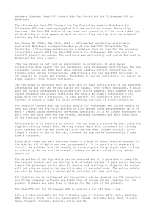 Hardware Upgrade: SmartTOP Convertible Top Controller for Volkswagen ...