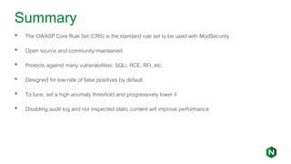 ModSecurity and NGINX: Tuning the OWASP Core Rule Set | PPTX