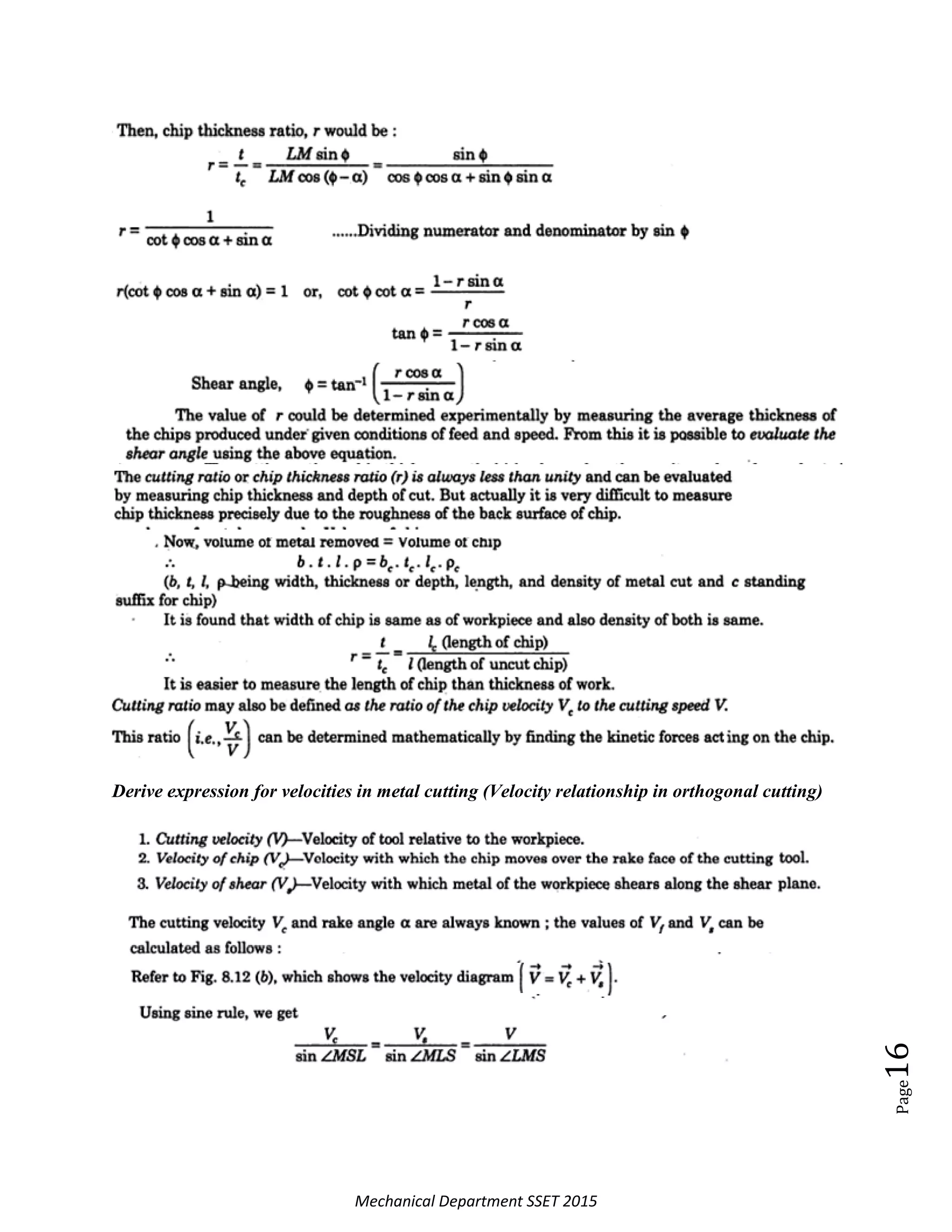 Theory of metal cutting MG University(S8 Production Notes) | PDF