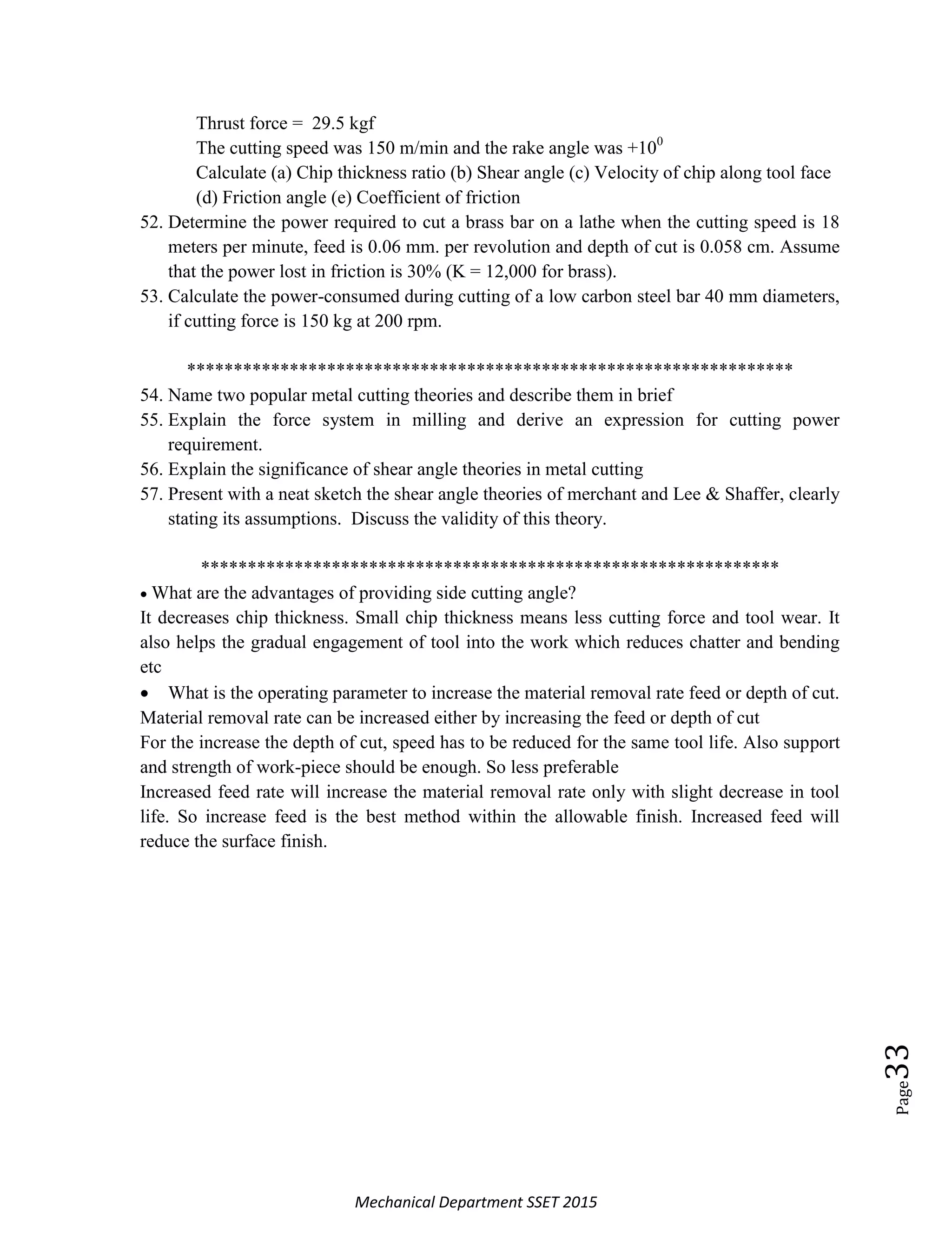 Theory of metal cutting MG University(S8 Production Notes) | PDF