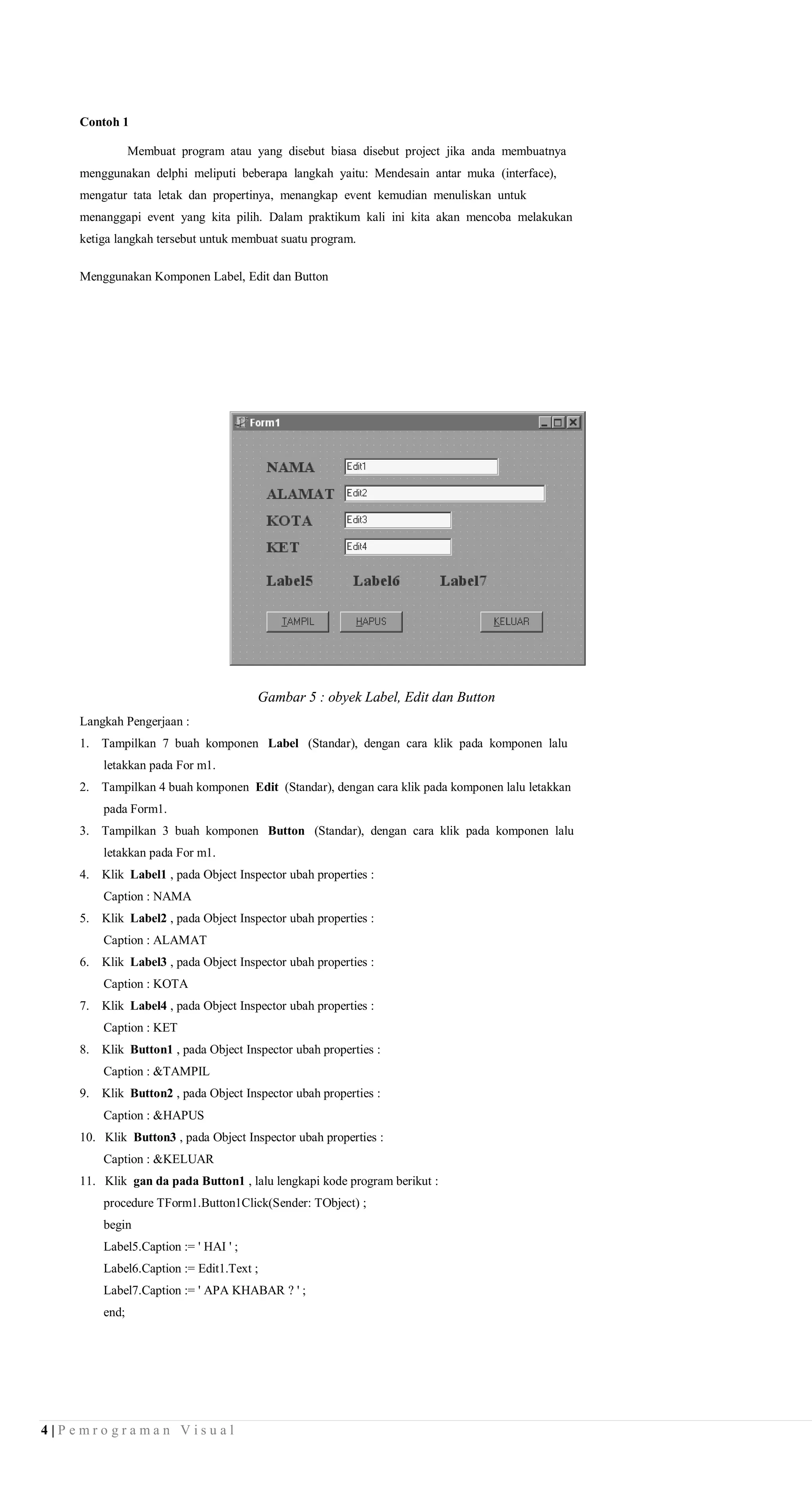 Modul 1 konsep dasar pemrograman delphi | PDF