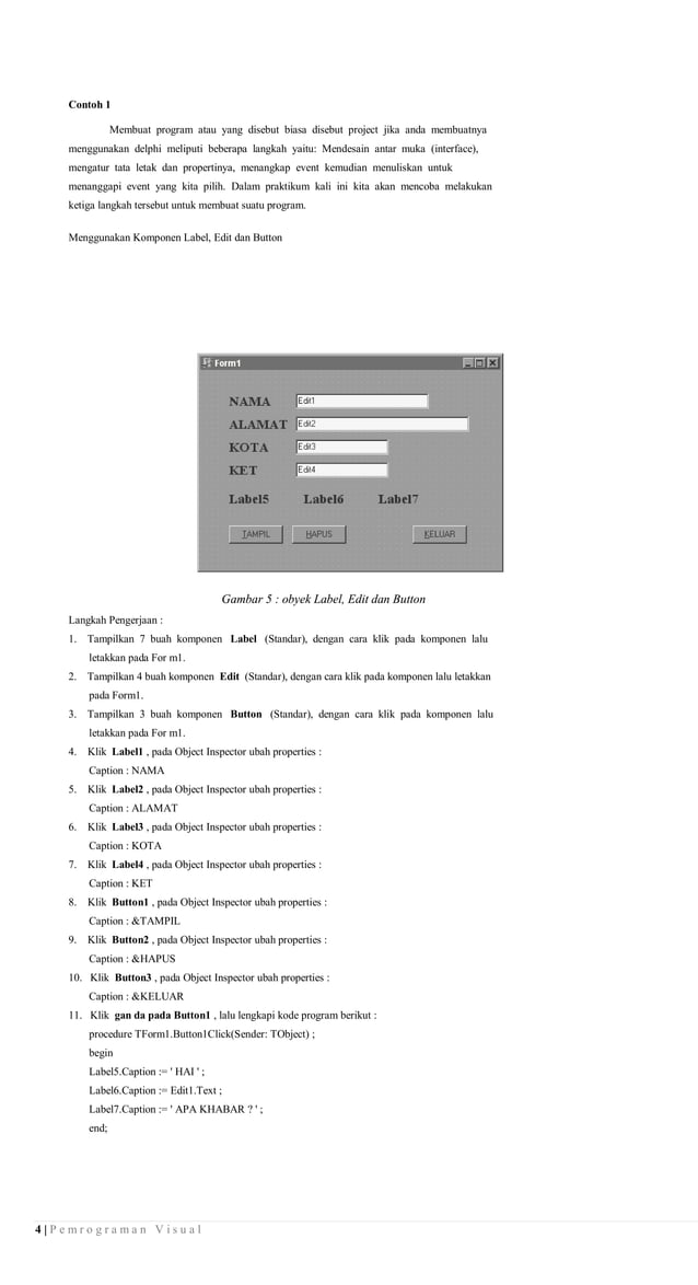 Modul 1 konsep dasar pemrograman delphi | PDF