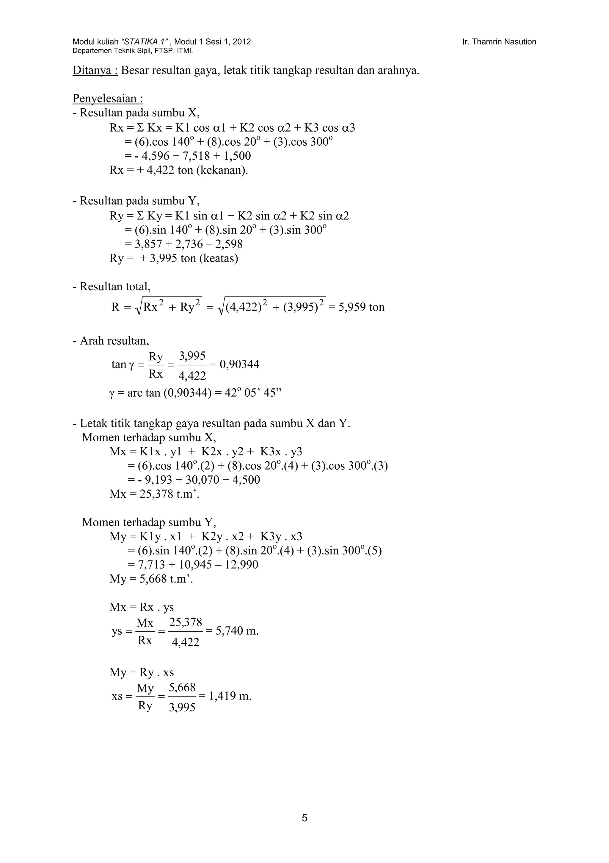 Modul 1-pengertian-dasar-statika, STATIKA DAN MEKANIKA DASAR | PDF