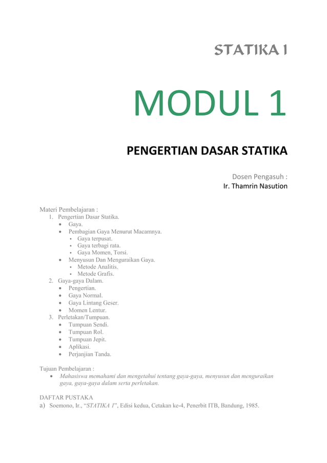 Modul 1-pengertian-dasar-statika, STATIKA DAN MEKANIKA DASAR | PDF