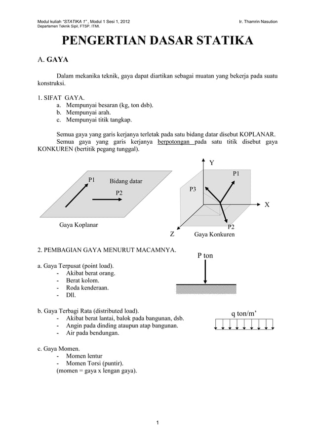 Modul 1-pengertian-dasar-statika, STATIKA DAN MEKANIKA DASAR | PDF