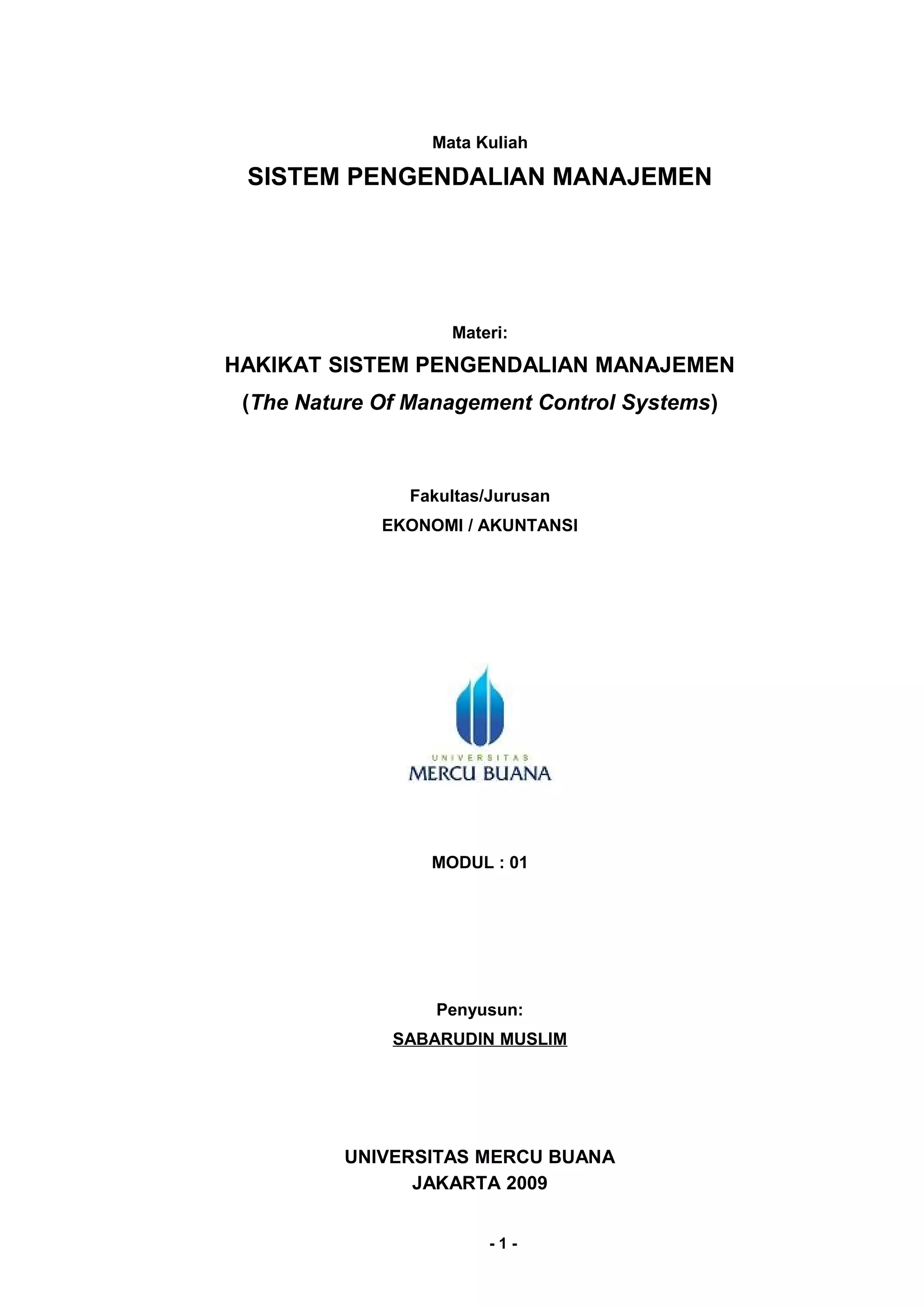 Sistem Pengendalian Manajemen :: Chapter 1 | DOC