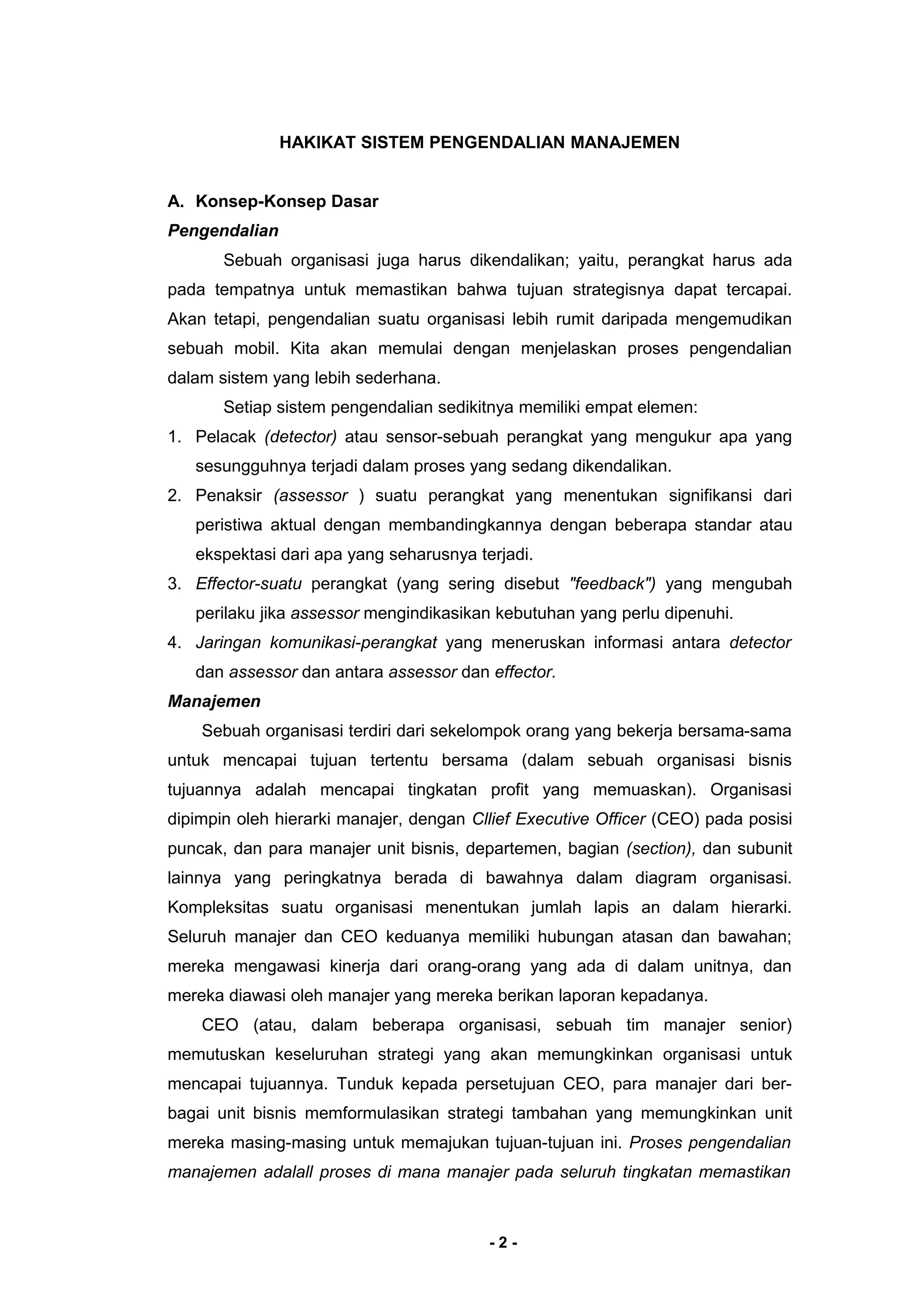 Sistem Pengendalian Manajemen :: Chapter 1 | DOC