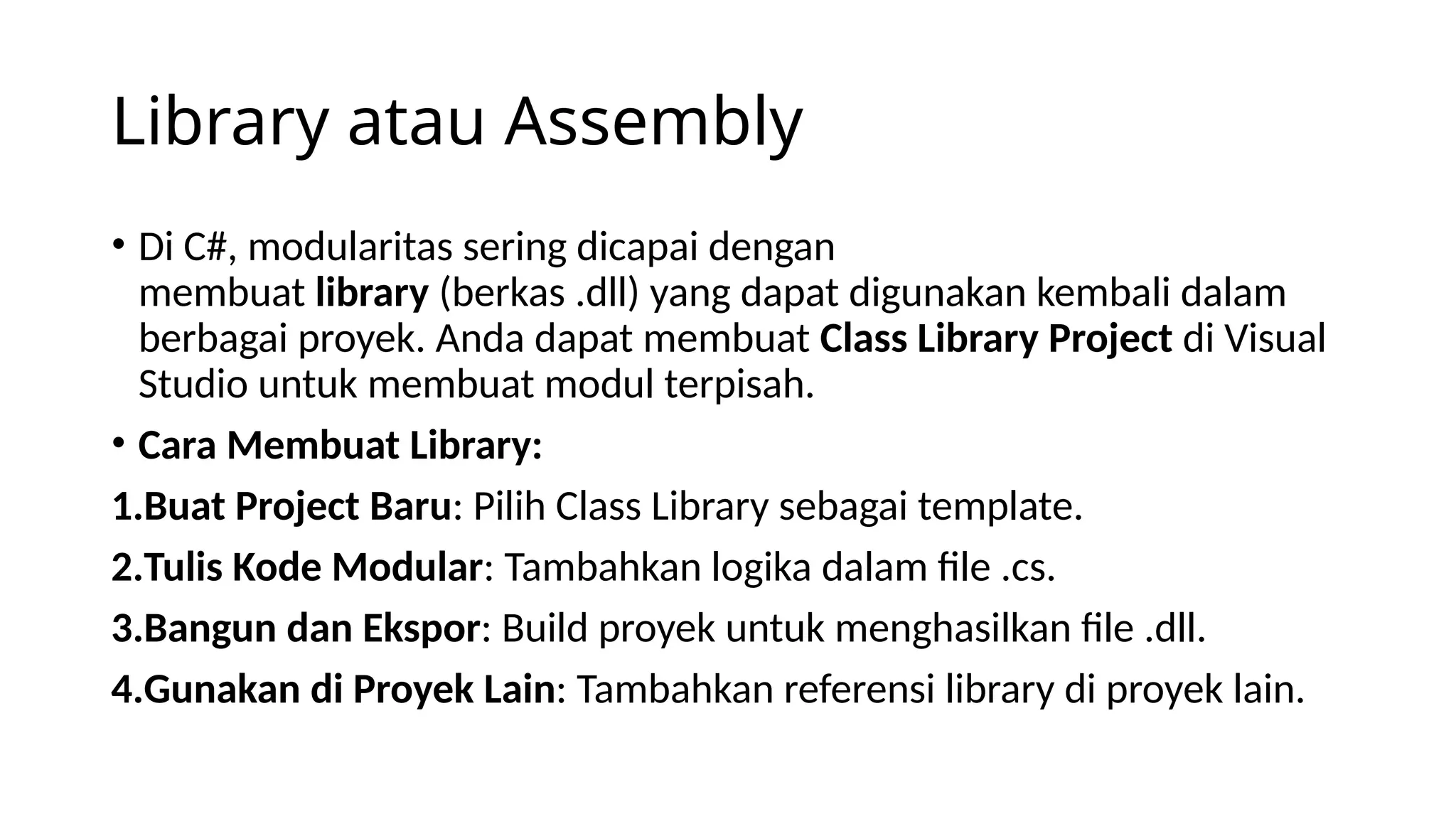 Modular untuk pemrograman visual pada c# | PPTX