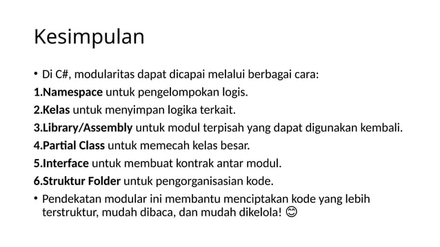 Modular untuk pemrograman visual pada c# | PPT