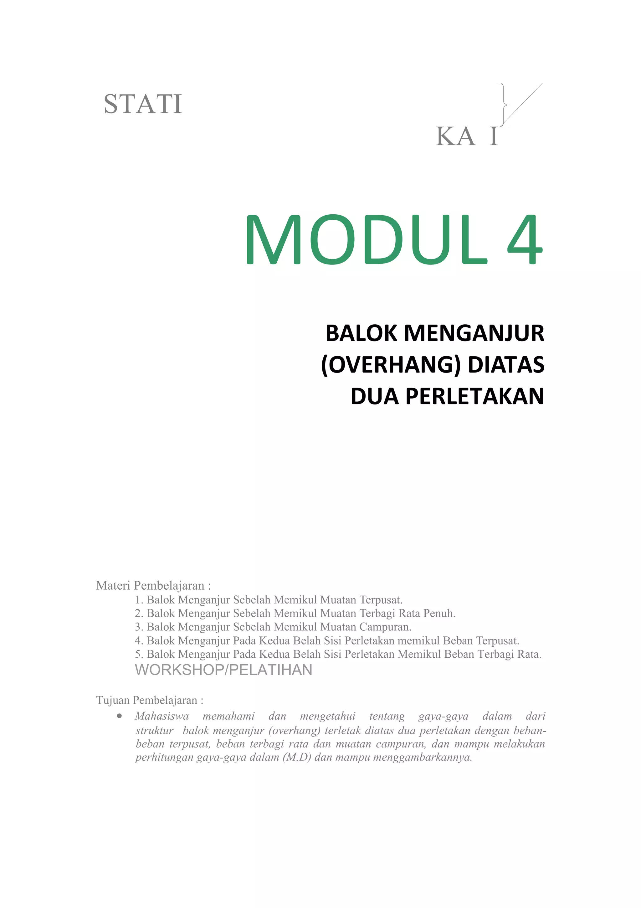 Modul 4-balok menganjur diatas dua perletakan | PDF