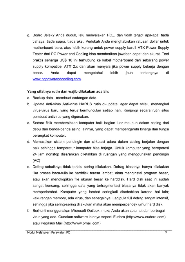 Modul melakukan perawatan pc | PDF