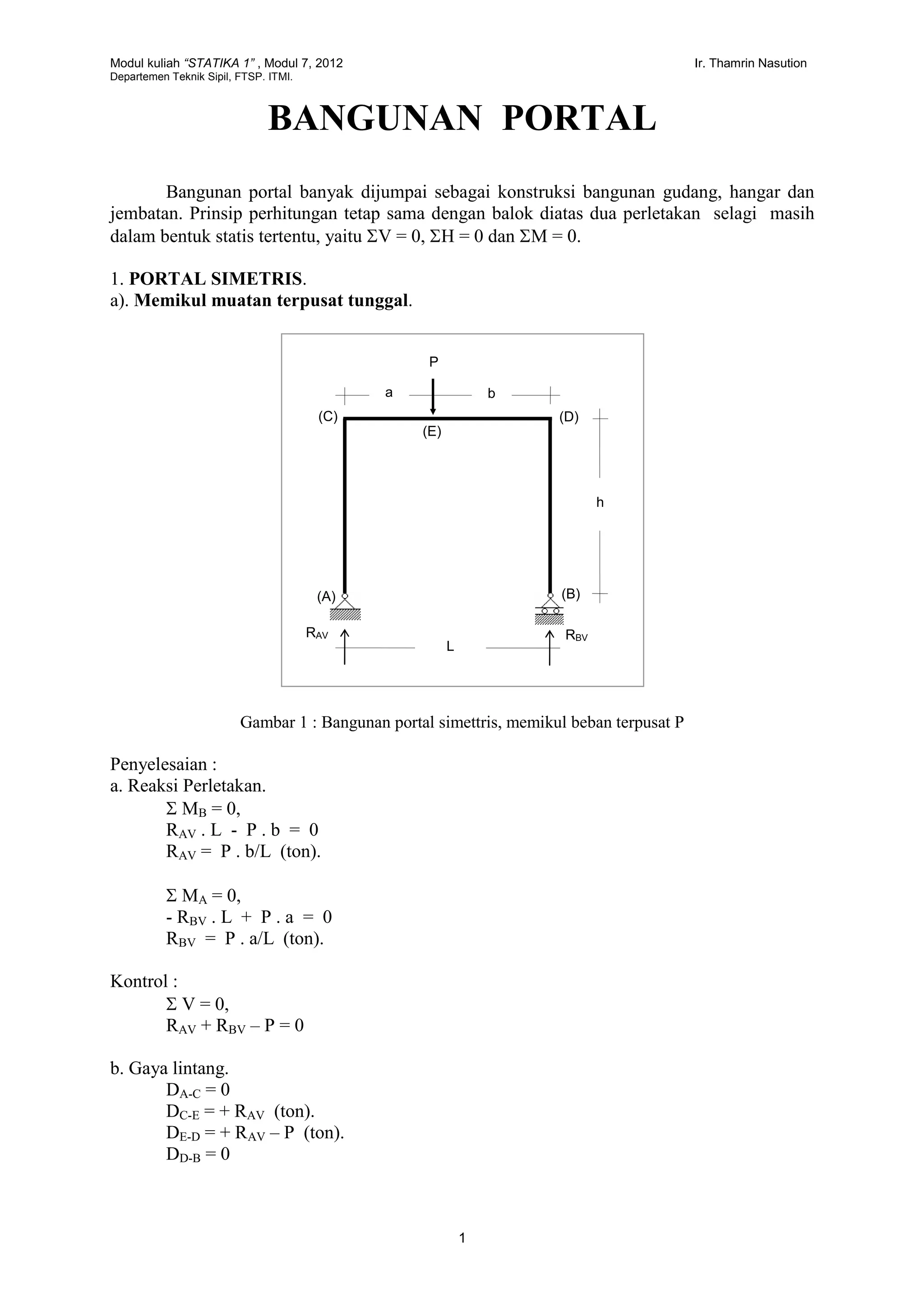 Modul 7-bangunan portal , statika dan mekanika dasar | PDF