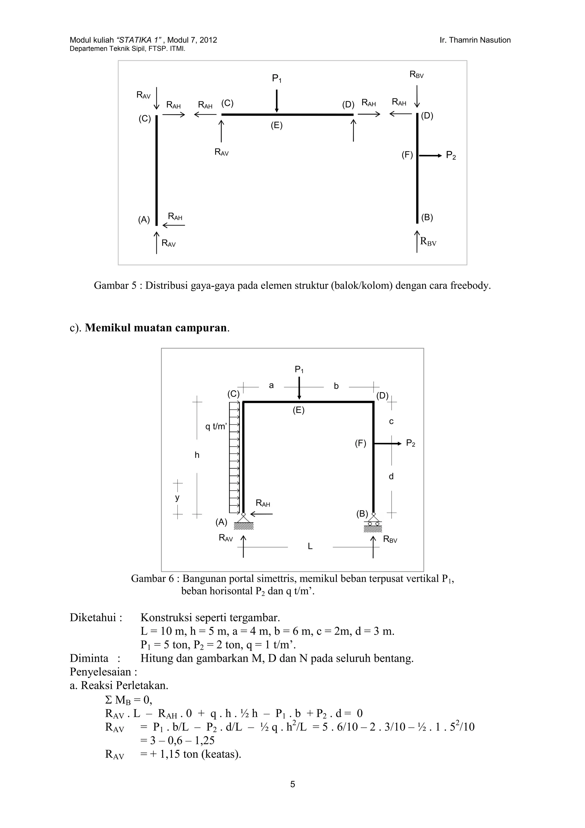 Modul 7-bangunan portal , statika dan mekanika dasar | PDF