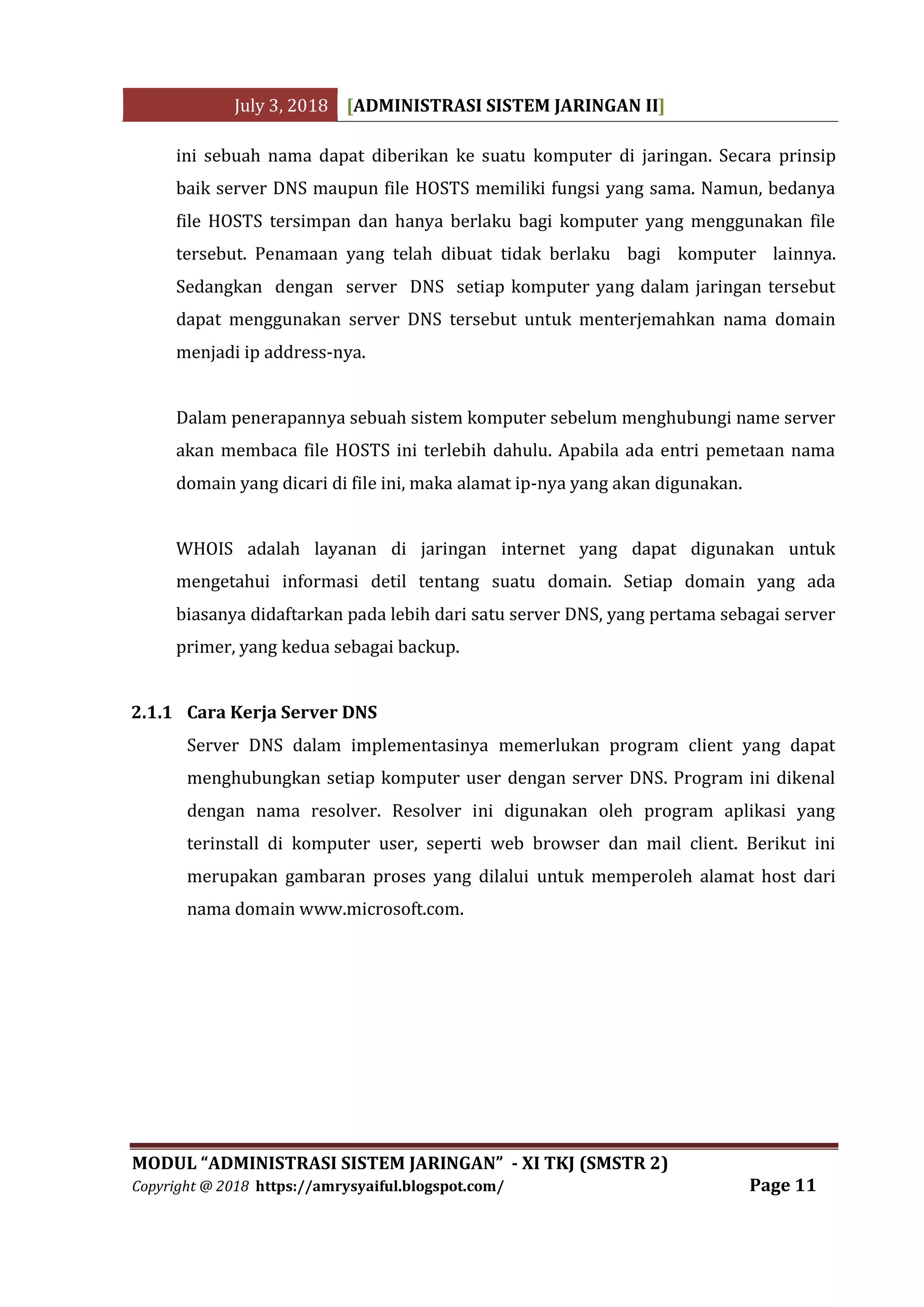 Modul administrasi sistem jaringan xi - 2 rev (self) | PDF