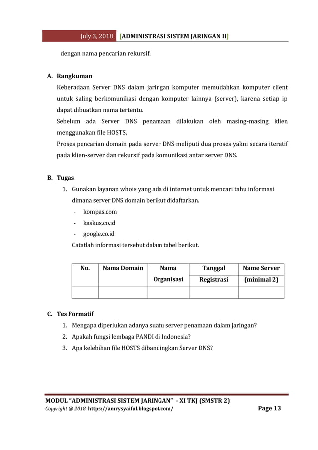 Modul administrasi sistem jaringan xi - 2 rev (self) | PDF